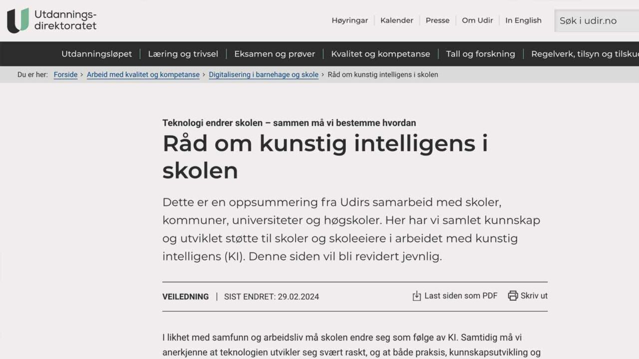 Pinglete veileder fra Udir om kunstig intelligens i skolen | Barnevakten